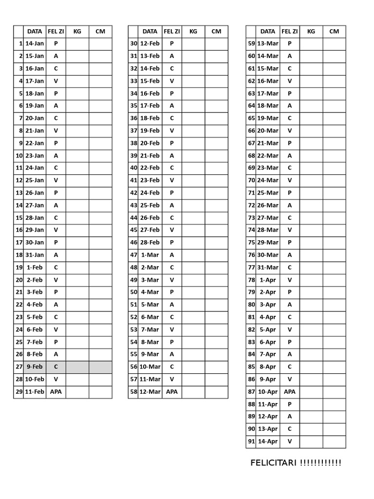 Tabel Rina Incepere 14 Ian | PDF