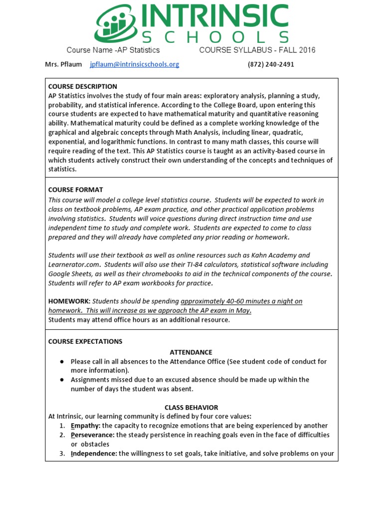 Ap Statistics Syllabus 2017-2018 | PDF | Descriptive Statistics ...