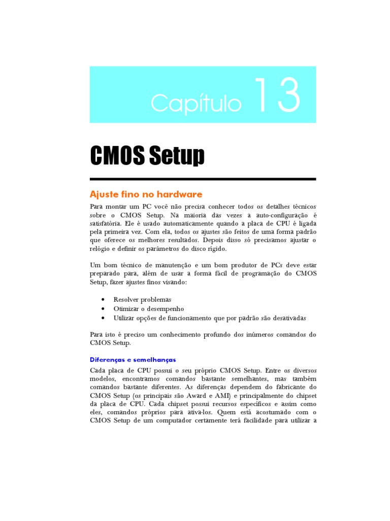 Entendendo o CMOS Setup | PDF | BIOS | Inicialização (informática)