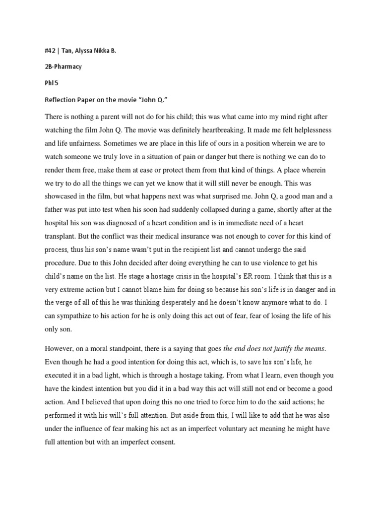 Ethics John Q Reflection | PDF | Social Institutions | Social Science