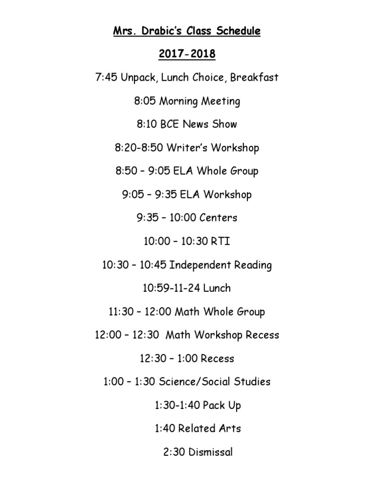 Class Schedule 2017 2018docx 1 Pdf 