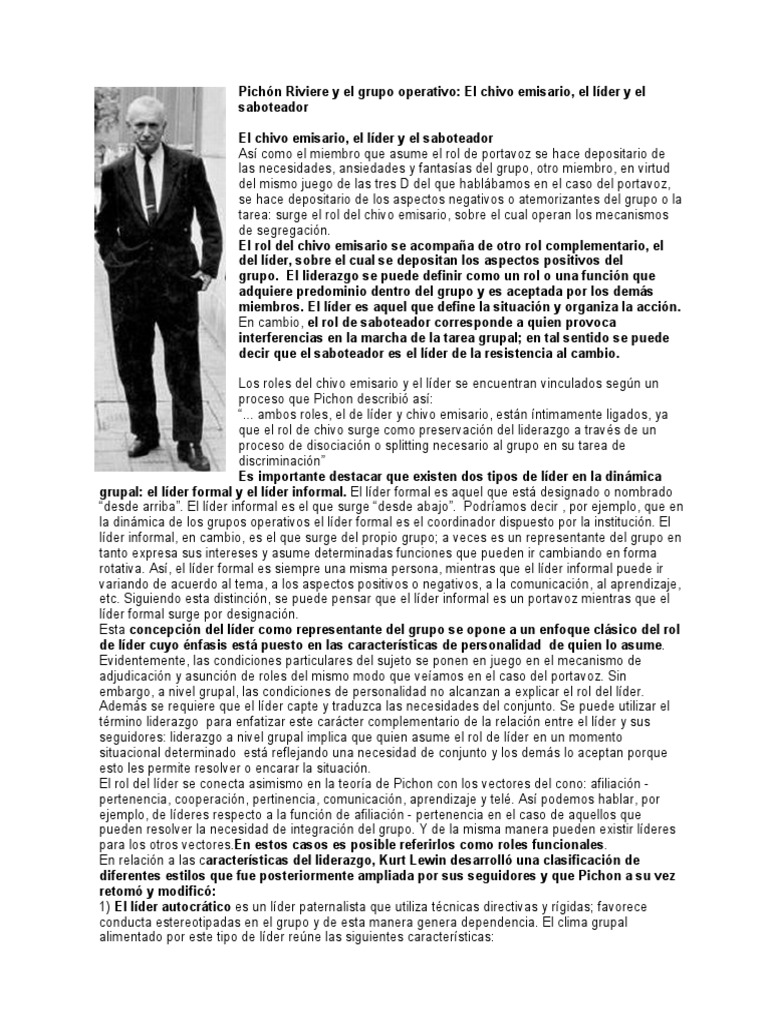 Pichón Riviere y El Grupo Operativo | Liderazgo | Liderazgo y tutoría
