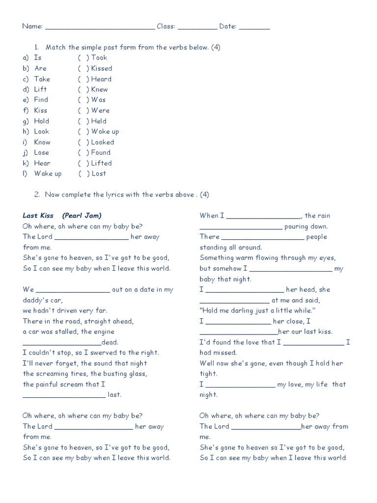 Simple Past Song Activity | PDF