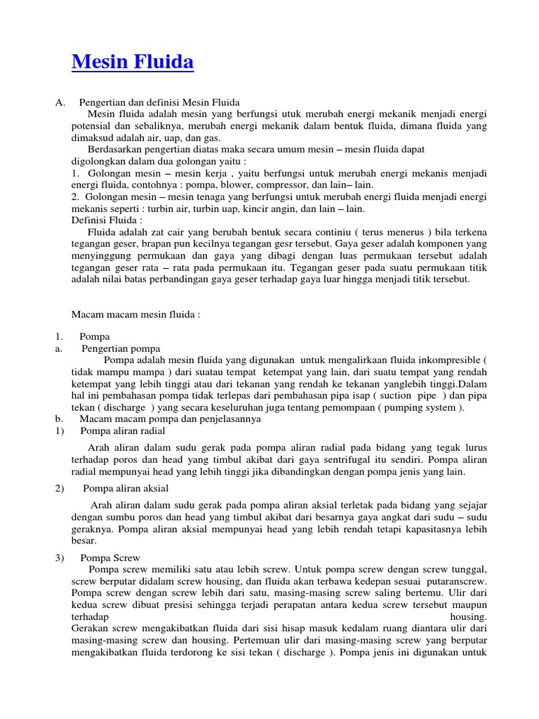 Definisi dan Jenis Mesin Fluida | PDF