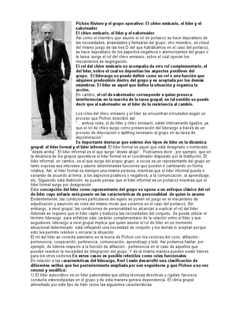 Pichon Riviere Roles Explicados | PDF | Liderazgo | Aprendizaje