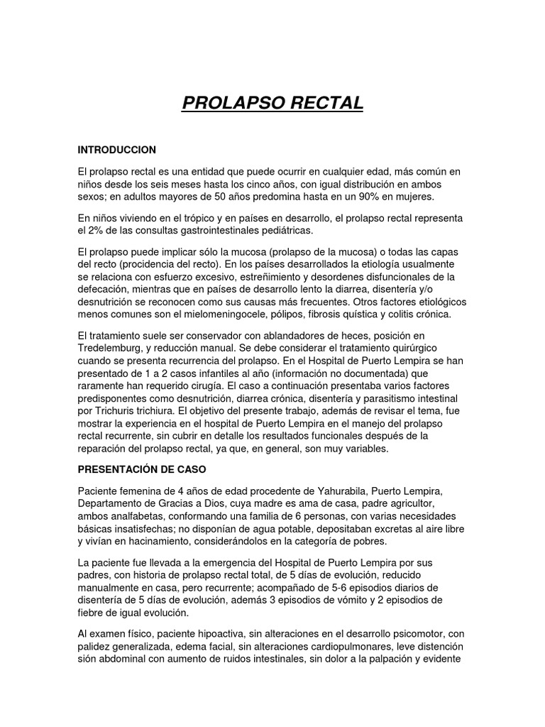 Prolapso Rectal | PDF | Diarrea | Cirugía