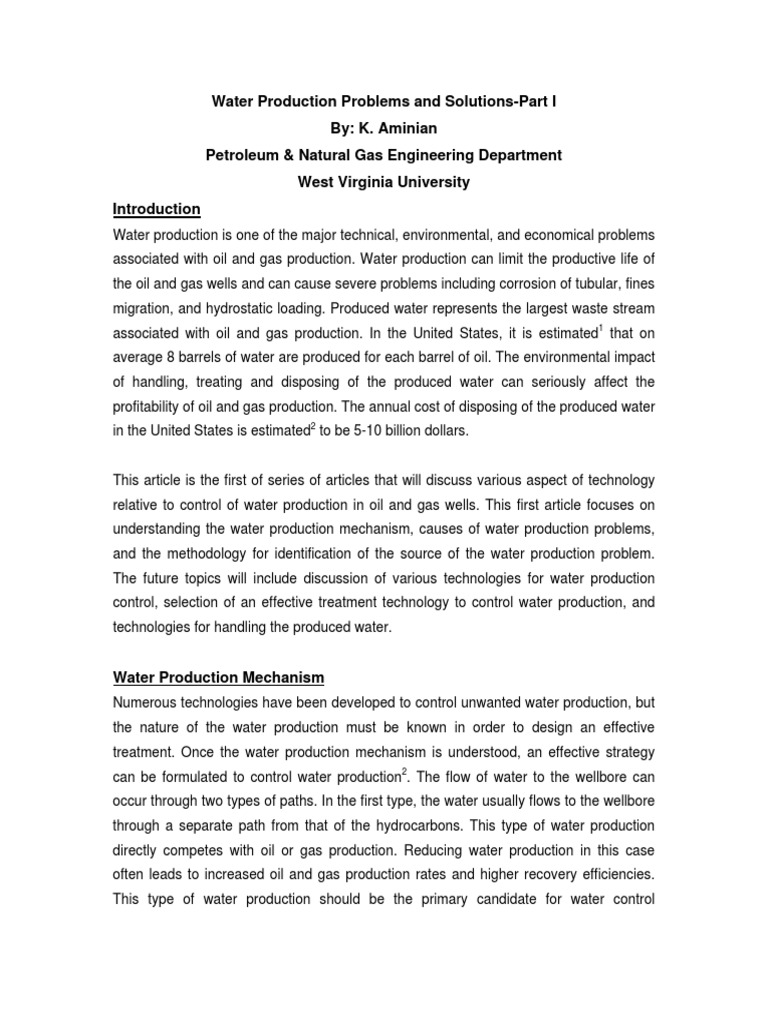 Water Production Problems and Solutions Part I PDF | PDF