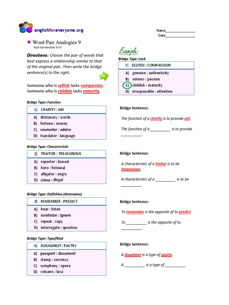 Word Pair Analogies Practice | PDF | Cognitive Science