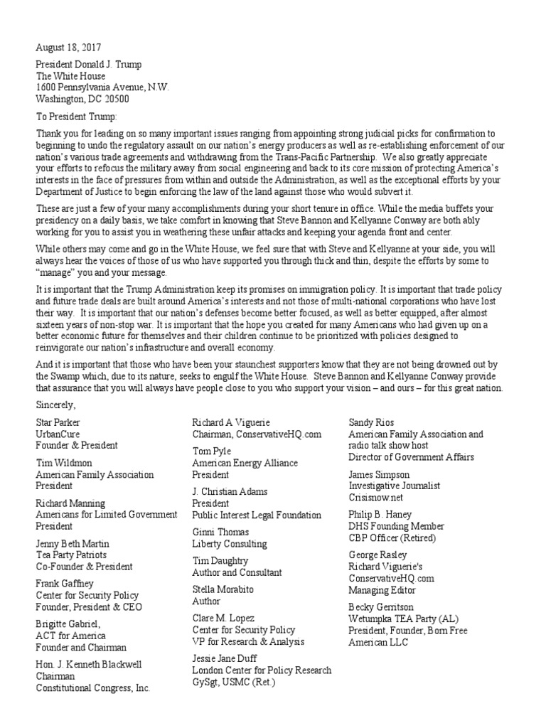 Letter To President Trump 8-18-17 | PDF | Donald Trump | American ...