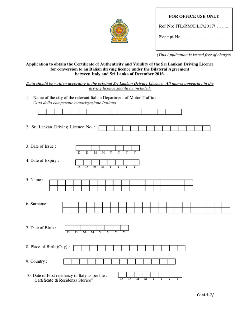 Sri Lankan Driving Licence Conversion Form | PDF | Driver's License ...