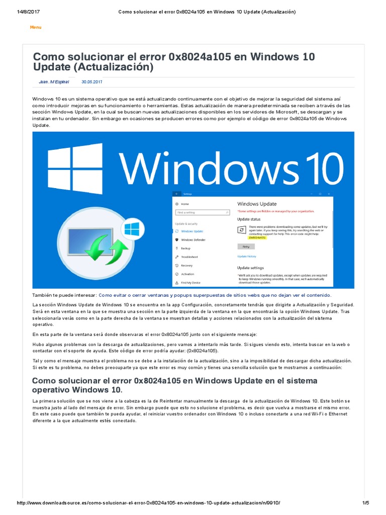 Como Solucionar El Error 0x8024a105 en Windows 10 Update (Actualización ...