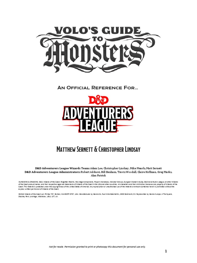 Volos Guide To Monsters A D&D Adventurers League Reference (5e ...