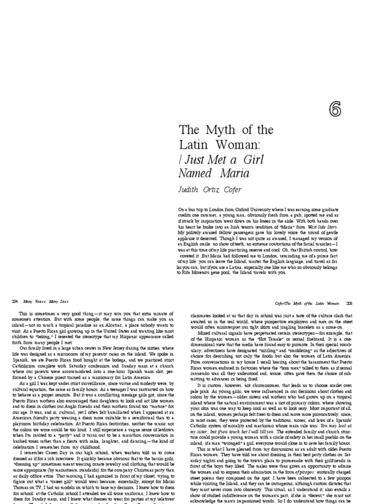 Myth of A Latin Woman Judith Ortiz Cofer PDF | PDF | Clothing | Woman