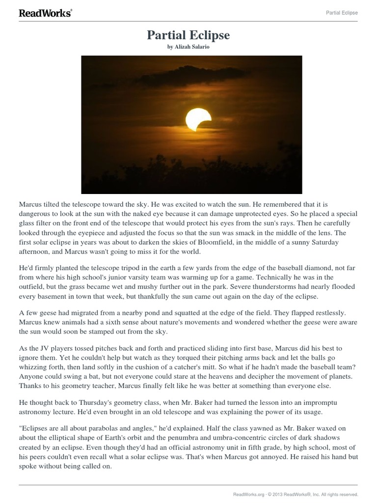 Readworks Passage | PDF | Solar Eclipse | Sun