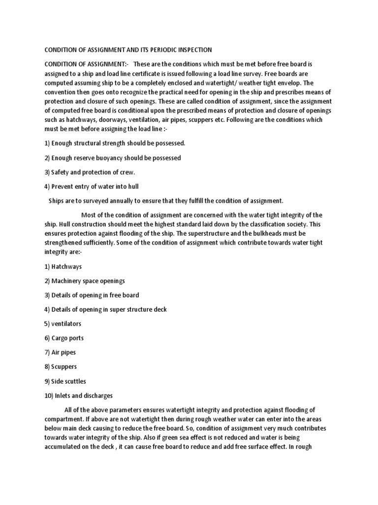 Condition of Assignment and Its Periodic Inspection | PDF | Ships ...
