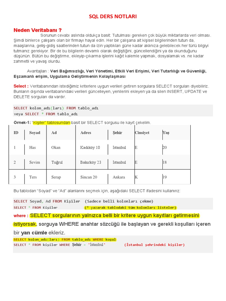 SQL Ders Notlari | PDF