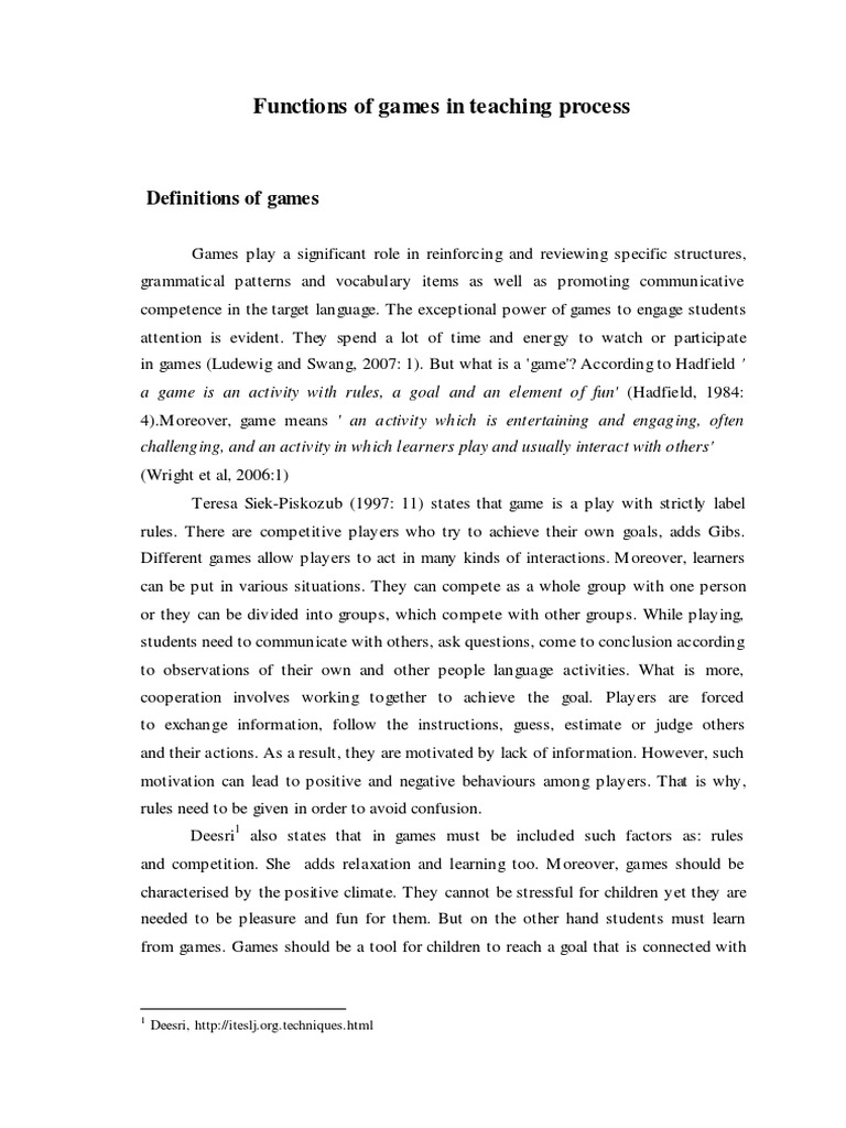 Functions of Games | PDF | Learning Styles | Motivation