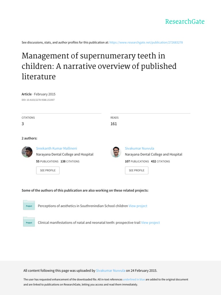 Management of Supernumerary Teeth in Children: A Narrative Overview of ...