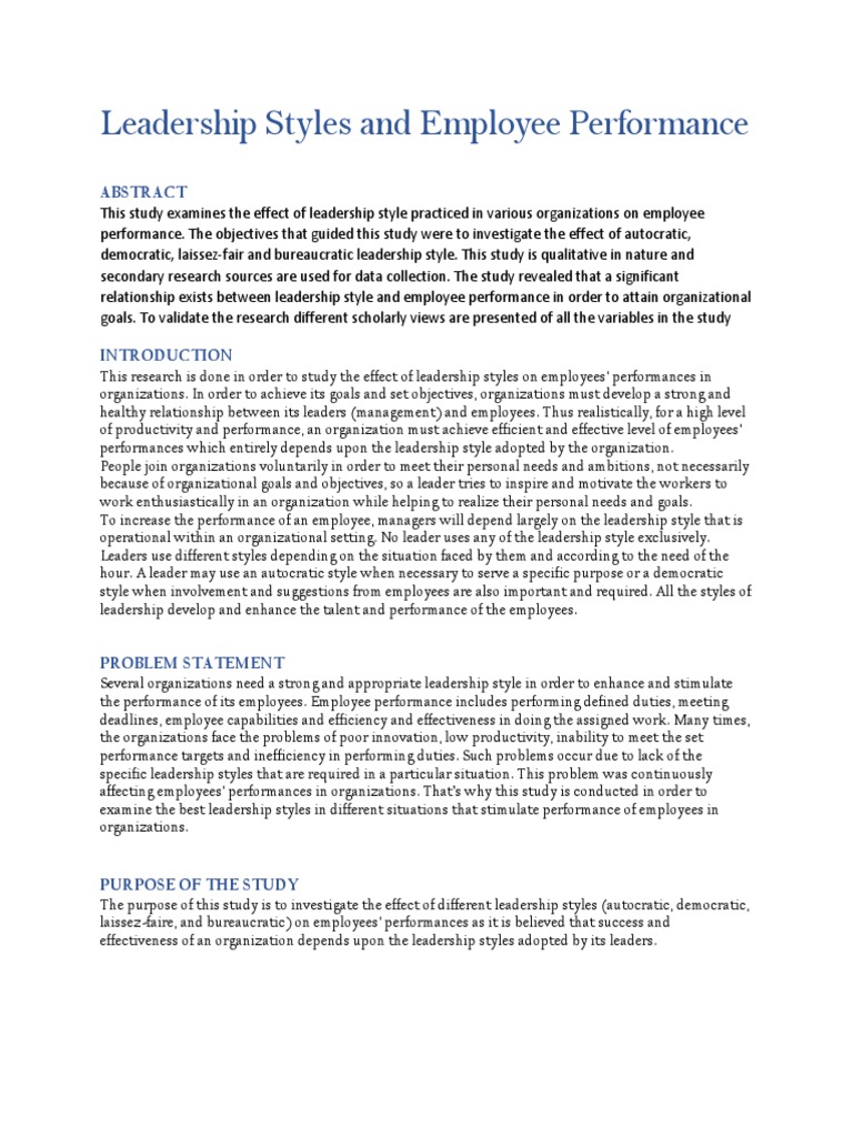Impact of Leadership Styles on Employee Performance | PDF | Leadership ...