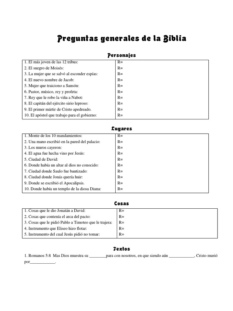 Preguntas Generales de La Biblia 1 PDF | PDF | David | Cristo (título)