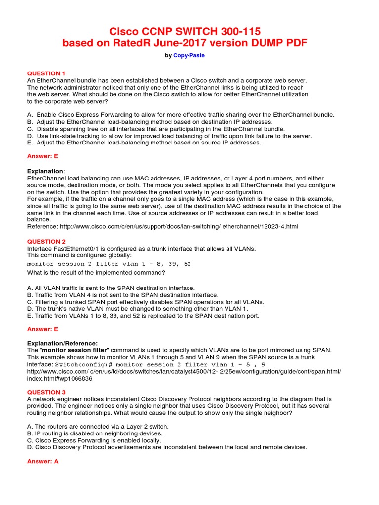 Actualizado - Cisco CCNP Switch Dumps 300-115 Ratedr Copy-Paste June ...