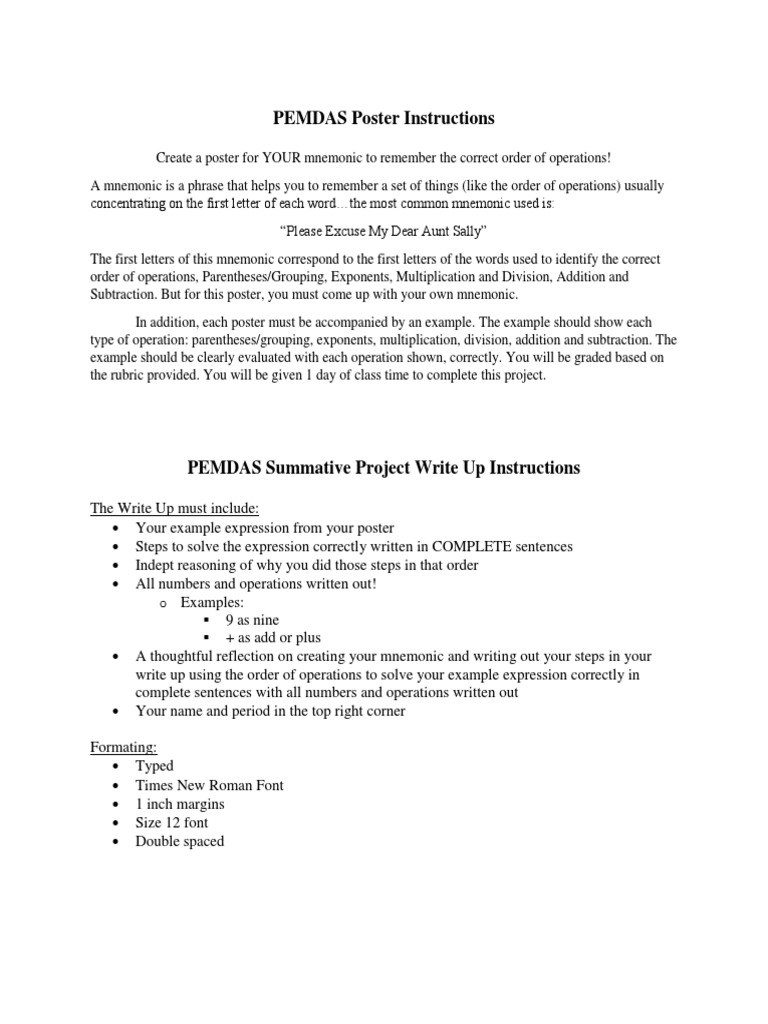 Pemdas Instructions | PDF