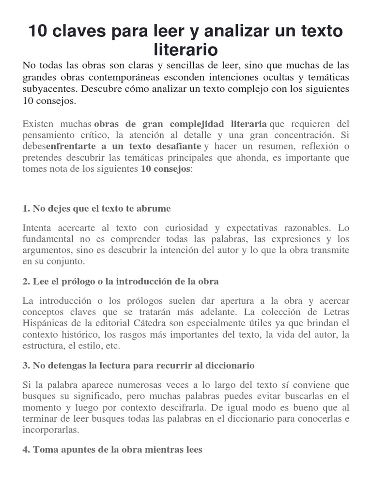 10 Claves para Leer y Analizar Un Texto Literario | PDF | Autor | Narrativa