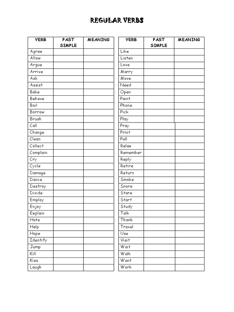 Regular Verbs List | PDF