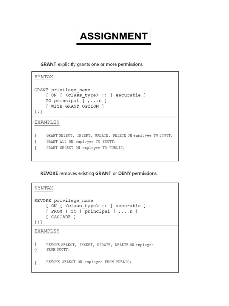 GRANT and REVOKE SQL permissions | PDF