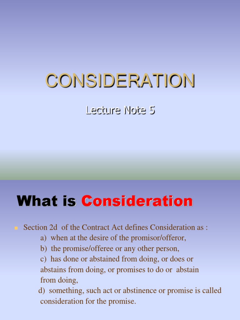 Consideration: Lecture Note 5 | PDF | Consideration | Guarantee