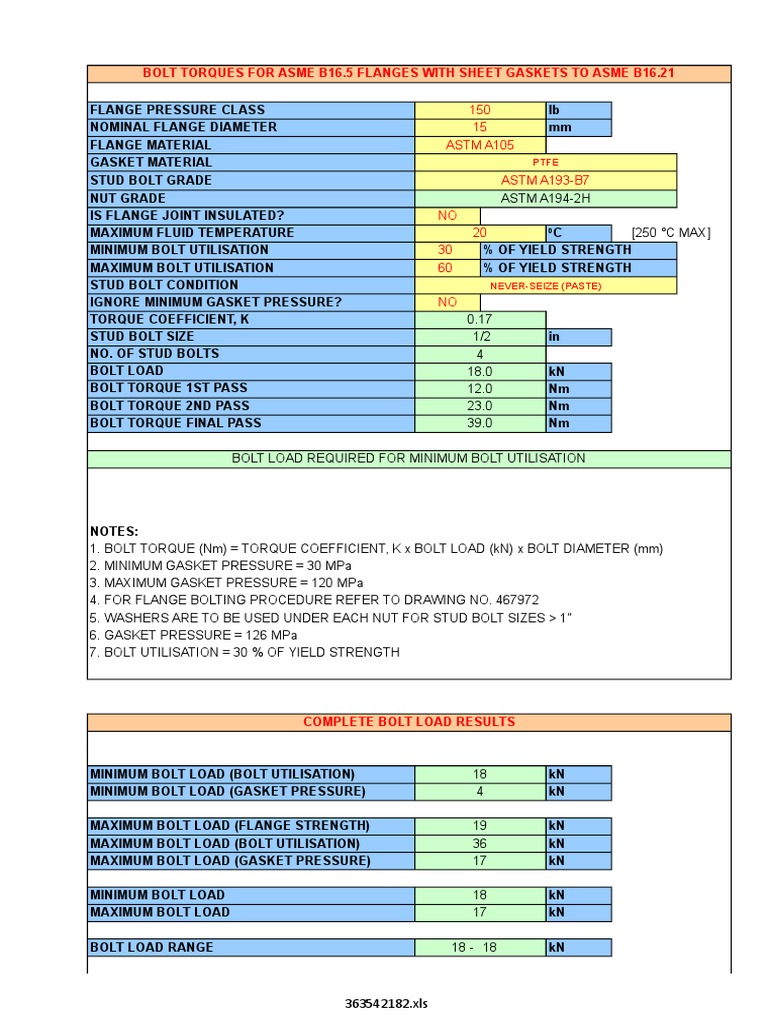 ASME B16.5 Flange Torque Specifications | PDF | Screw | Pipe (Fluid ...