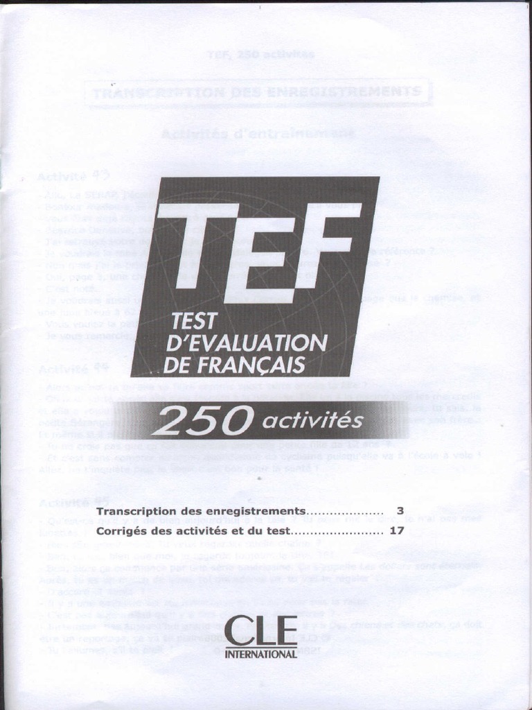 TEF 250 Activités Corrigés PDF | PDF