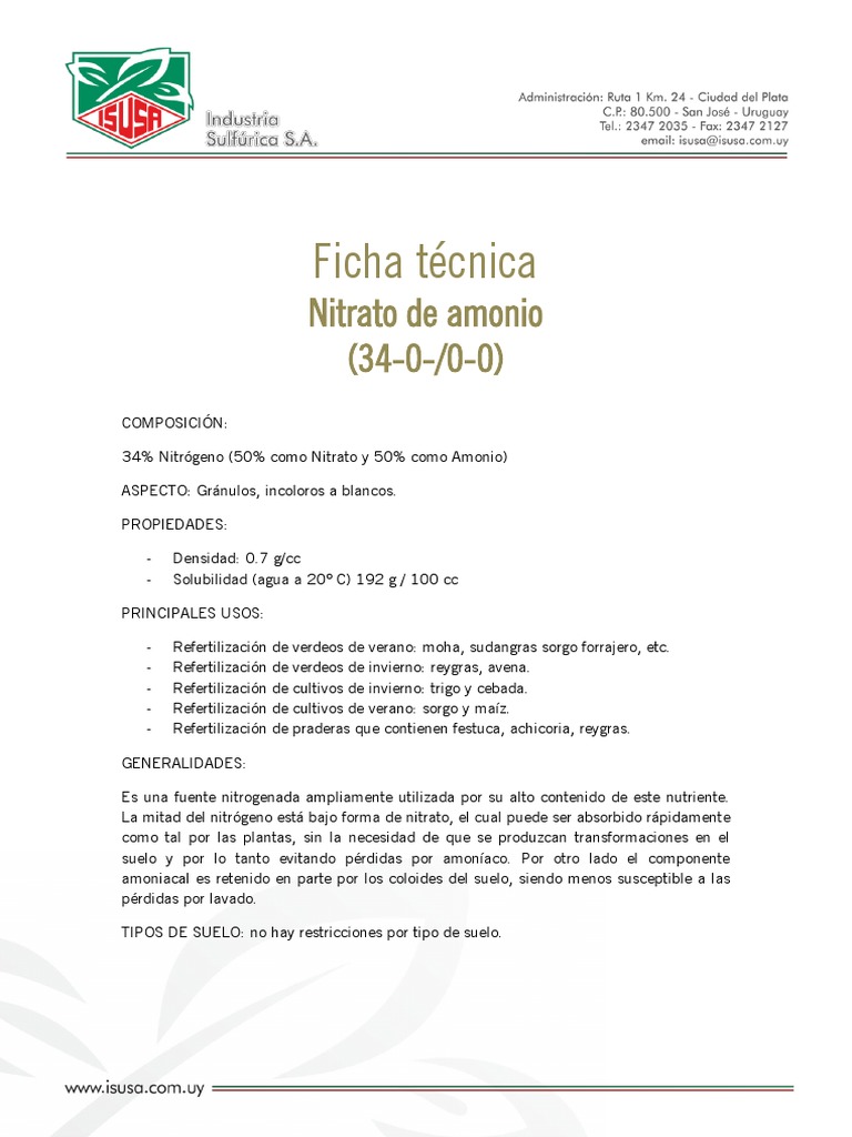 Ficha T Cnica Nitrato de Amonio | PDF
