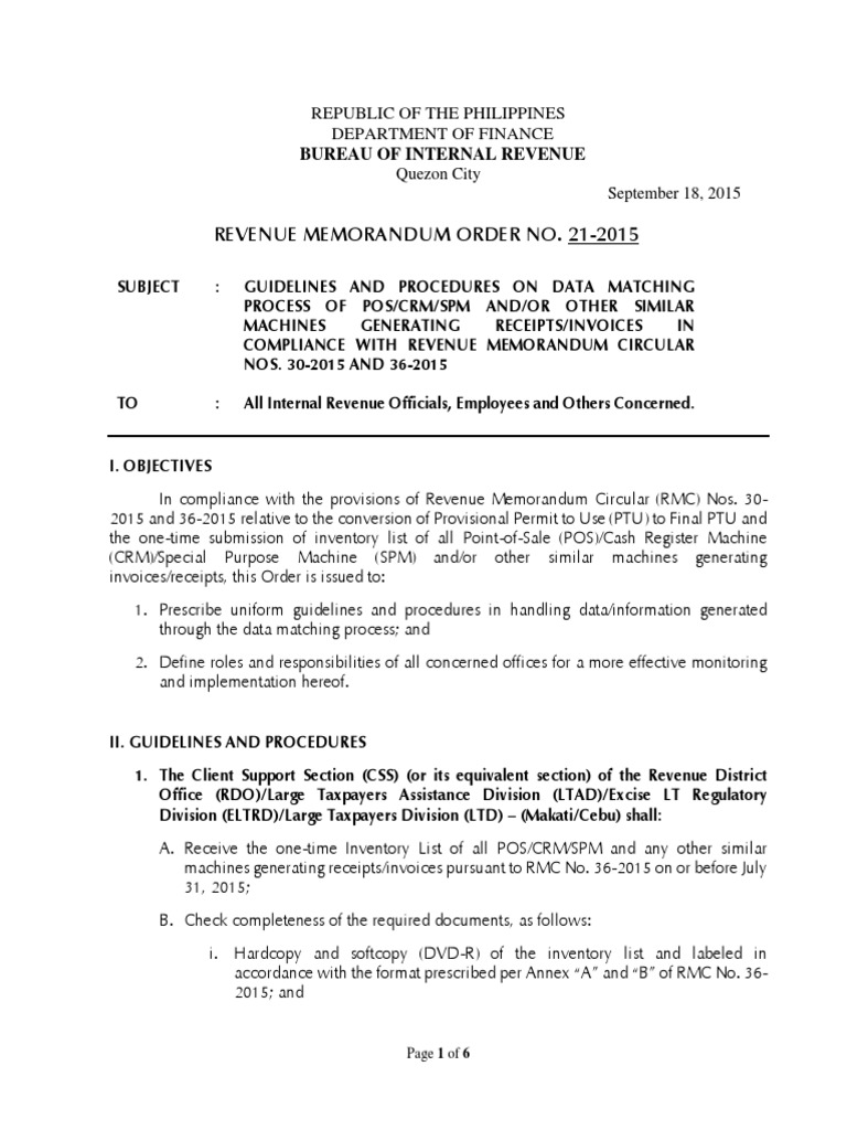 RMO 21-2015 FT Final.pdf | Point Of Sale | Internal Revenue Service