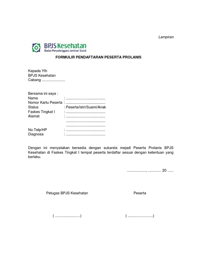 Formulir Pendaftaran Prolanis BPJS | PDF | Pengelolaan Keuangan & Uang