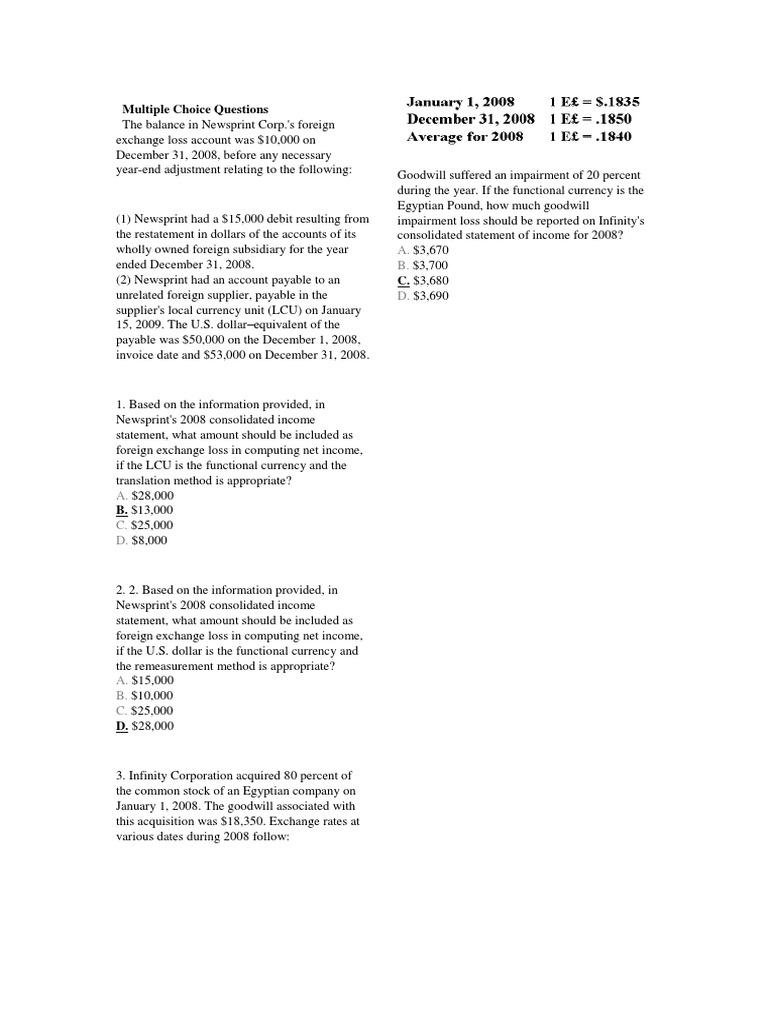 Multiple Choice Questions | PDF | Debits And Credits | Exchange Rate