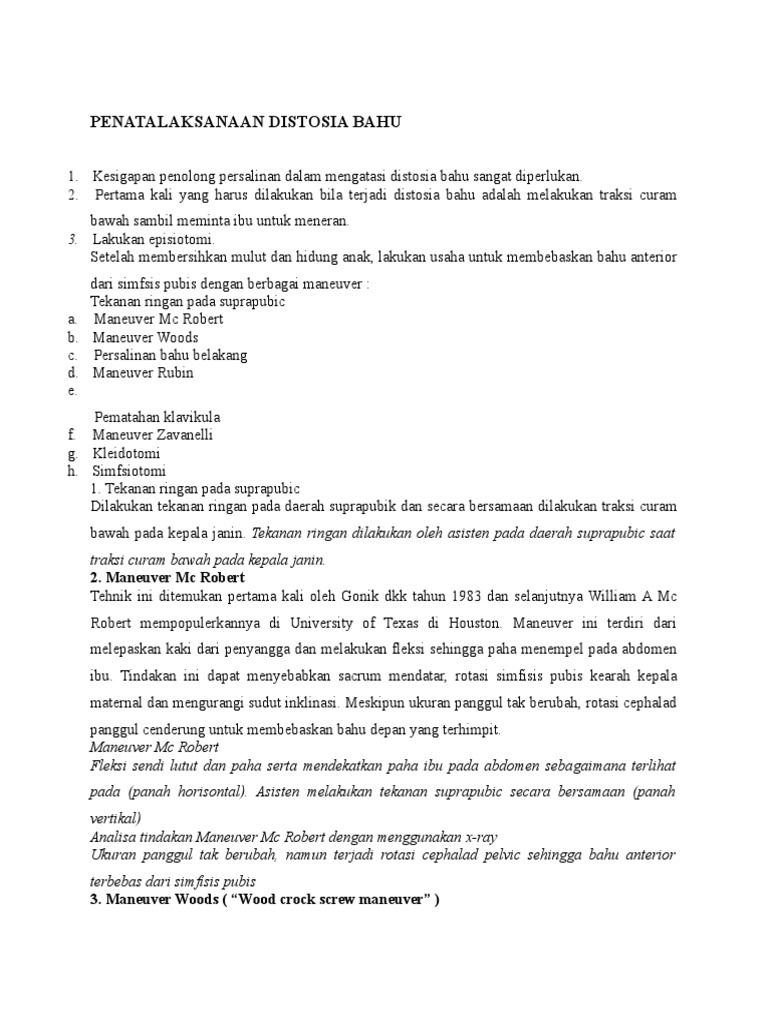 Penatalaksanaan Distosia Bahu Berdasarkan 8 Manuver Penatalaksanaan ...
