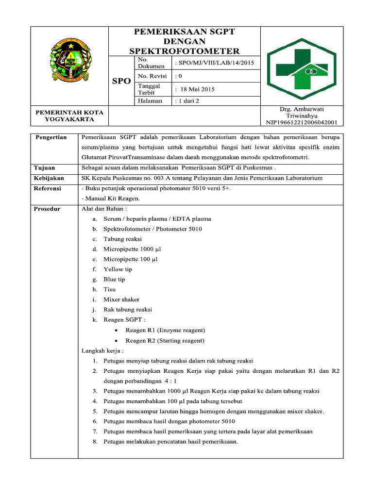 SPO Pemeriksaan SGPT | PDF
