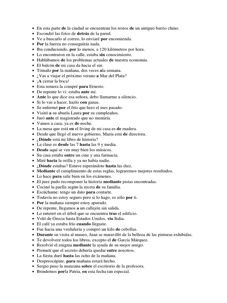 Oraciones Con Preposiciones | Ocio