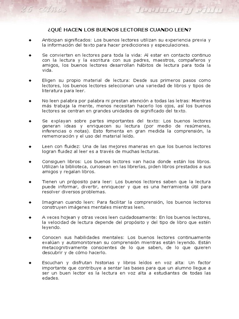 Qué Hacen Los Buenos Lectores Cuando Leen PDF | PDF | Lectura (proceso ...