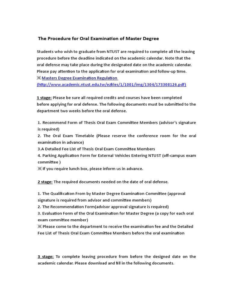 NTUST Master's Oral Exam Guide | PDF | Thesis | Academic Degree