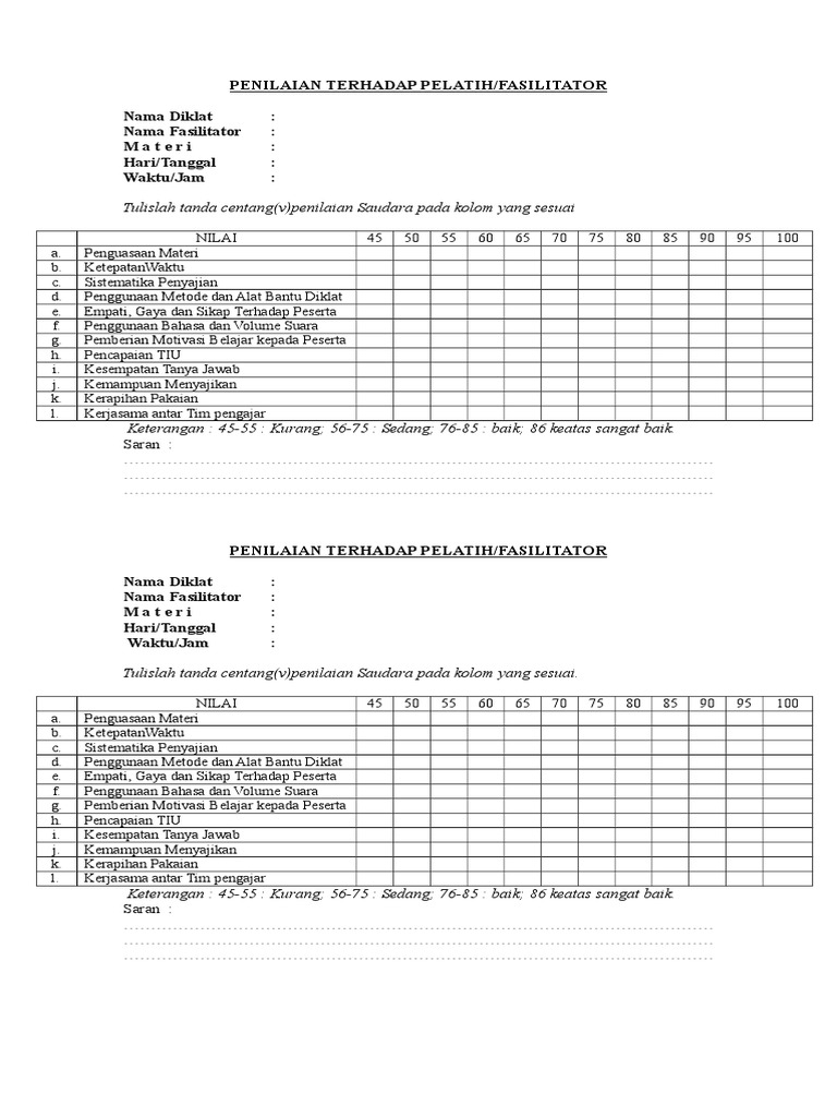 Form Evaluasi Fasilitator | PDF