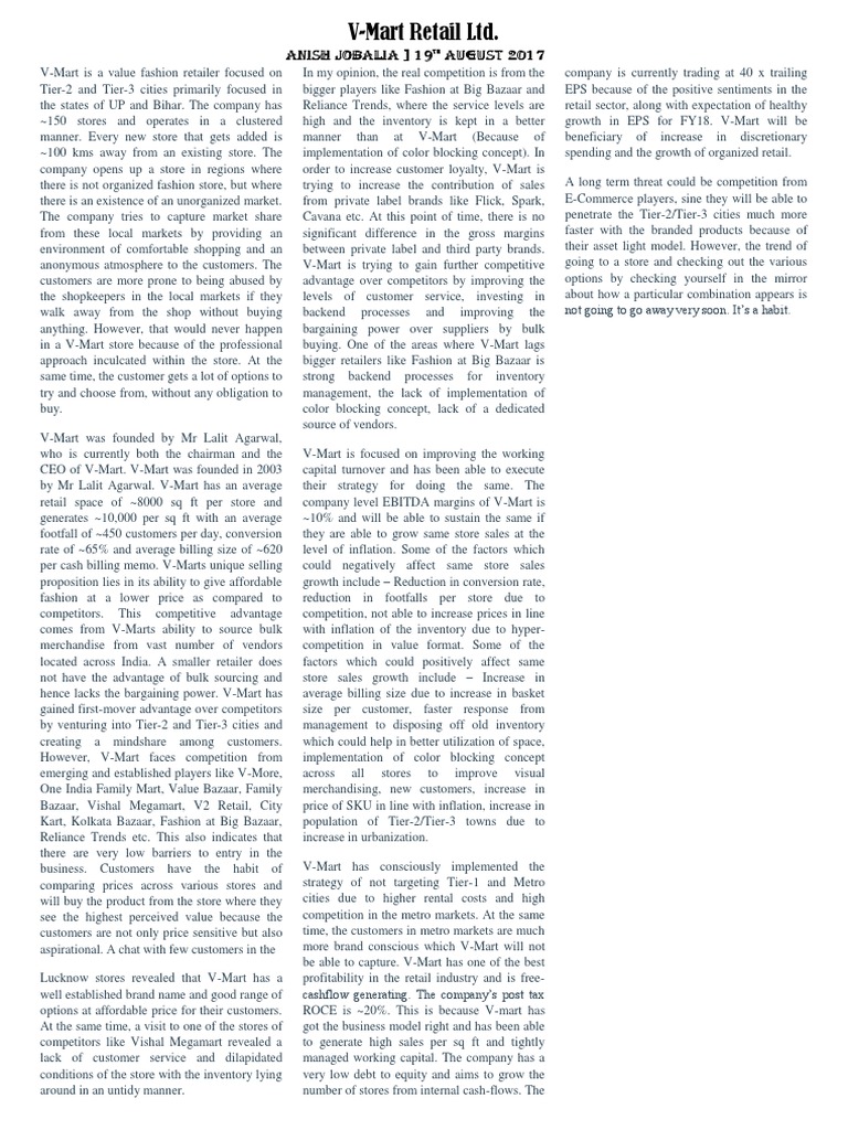 V Mart Ltd. | PDF | Retail | Brand
