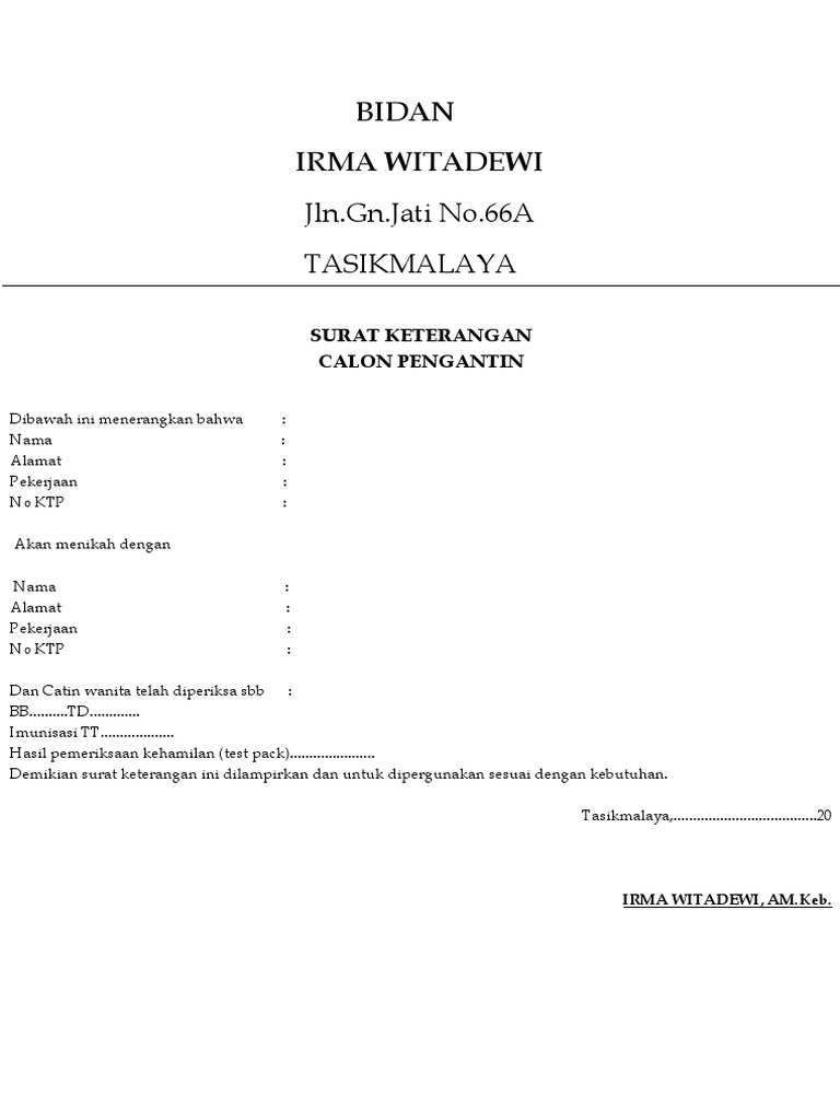 Surat Ket Catin | PDF