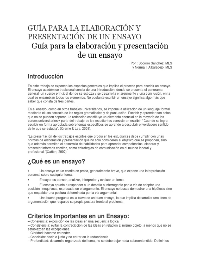 Guía Para La Elaboración y Presentación de Un Ensayo | Ensayos ...