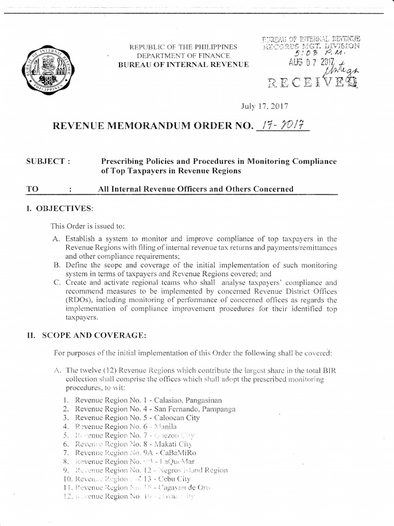 RMO No 17-2017 | Internal Revenue Service | Government