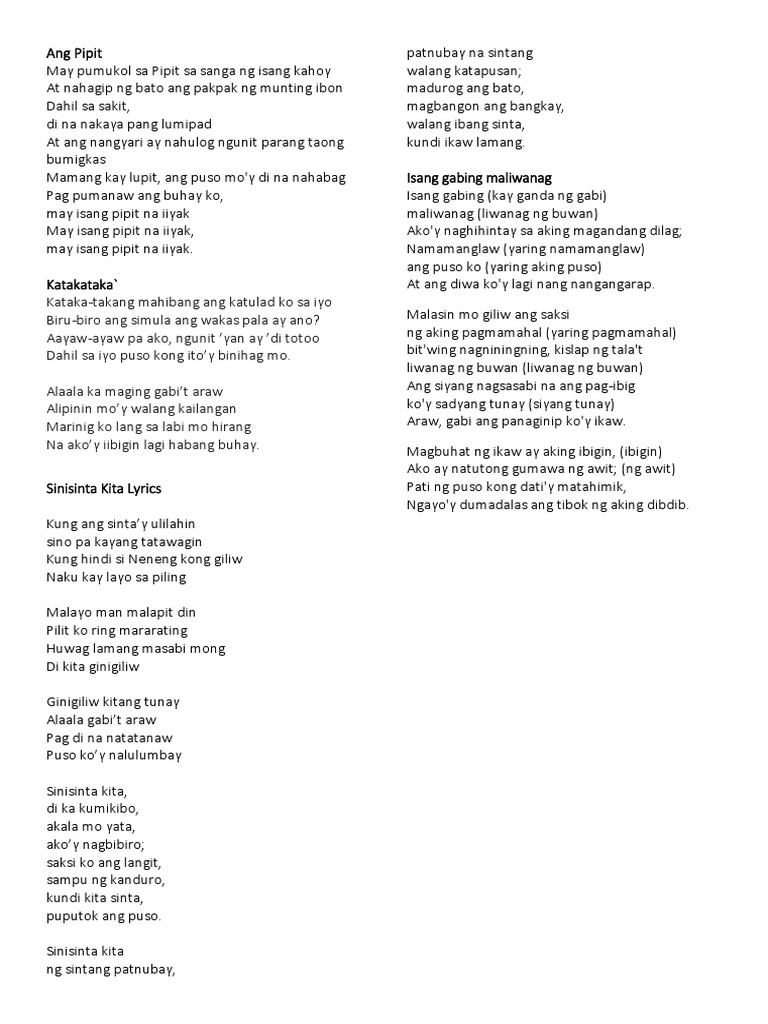 Ang Pipit Lyrics | PDF