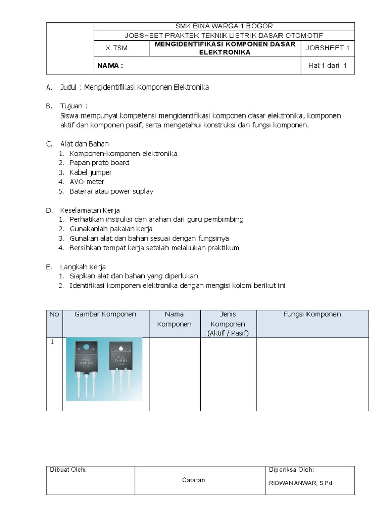Job Sheet 1 (Komponen Elektronika) | PDF