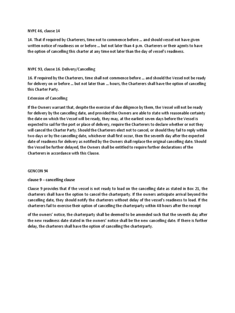 NYPE Cancelling Clause Overview | PDF