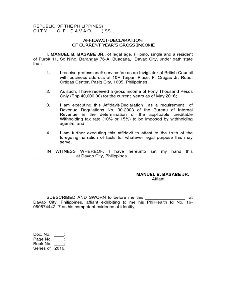Affidavit Declaration of Income | PDF | Affidavit | Public Finance